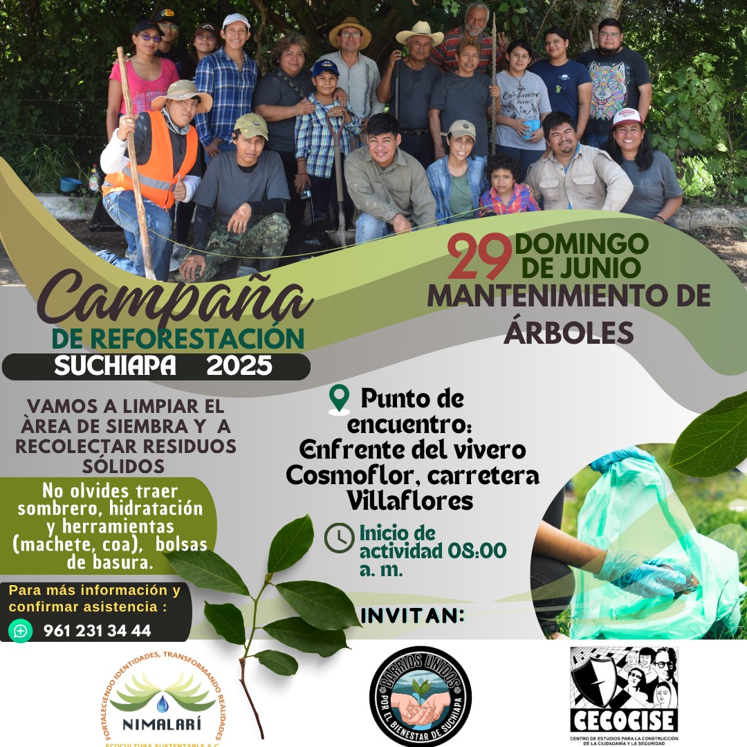 ¡ÚNETE! GRAN CAMPAÑA DE REFORESTACIÓN Y MANTENIMIENTO DE ÁRBOLES ESTE DOMINGO EN SUCHIAPA
